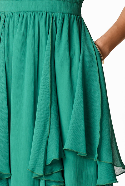 Shop Ruffle cascade chiffon maxi dress | eShakti