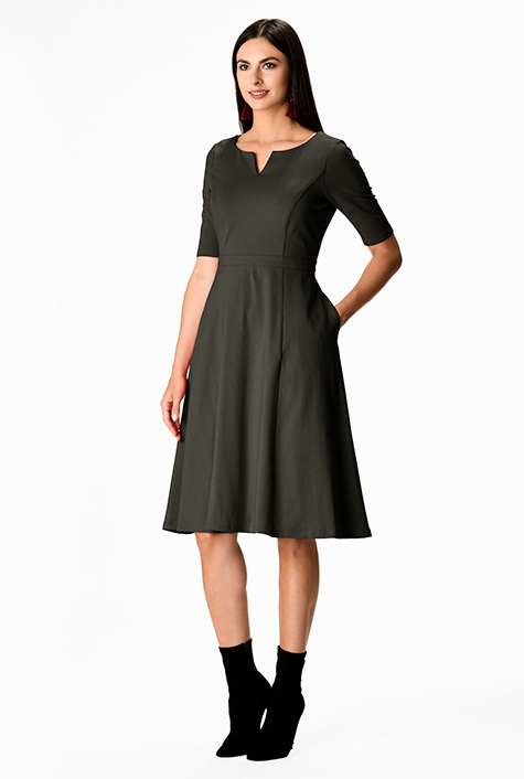 Shop Cotton knit split neck dress | eShakti