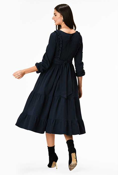 Shop Smocked cotton knit ruffle tier dress | eShakti