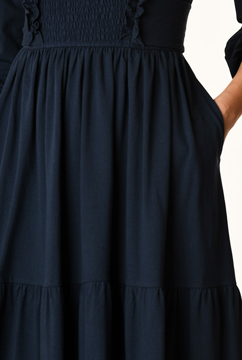 Shop Smocked cotton knit ruffle tier dress | eShakti