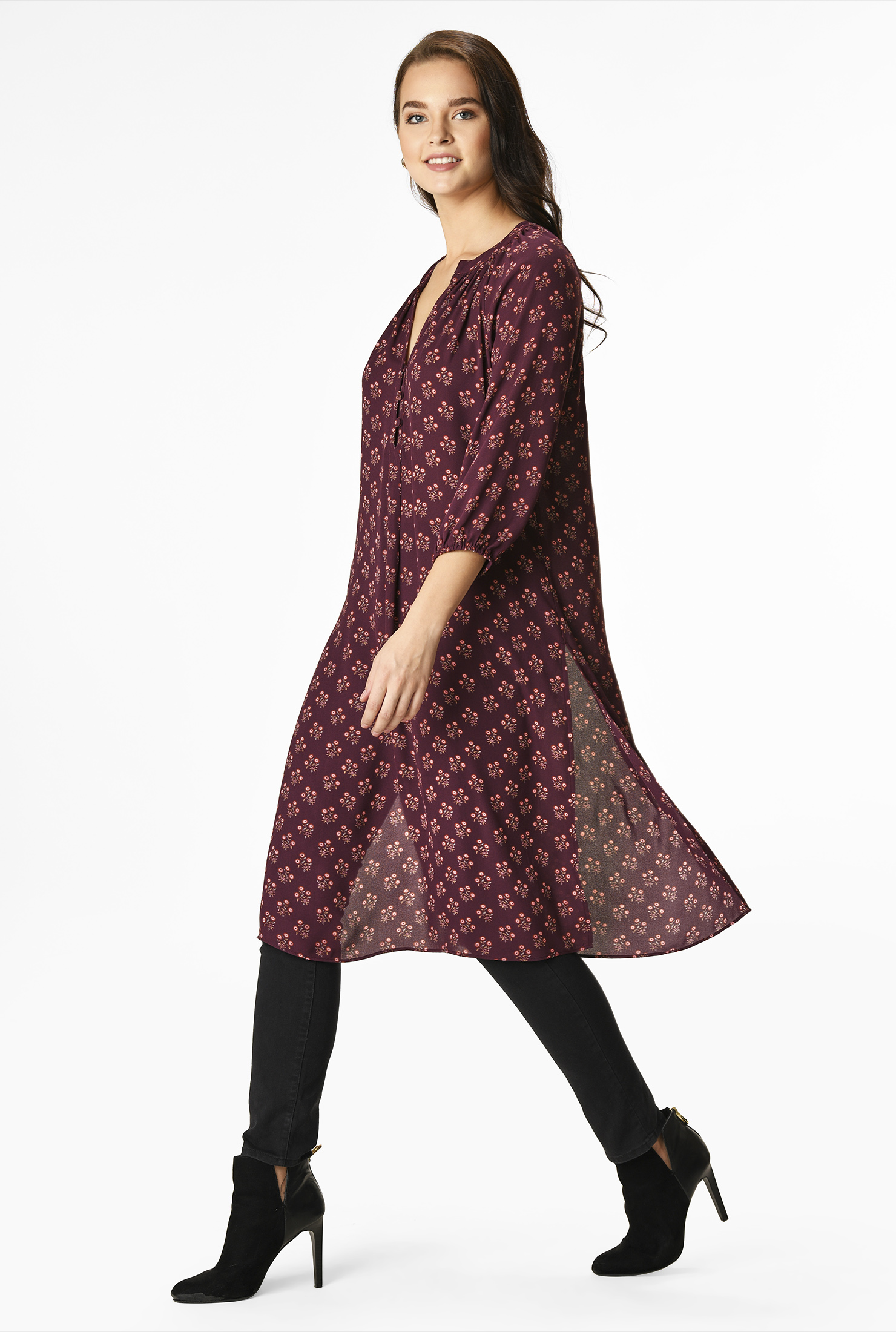 Shop Side vent floral print georgette tunic | eShakti