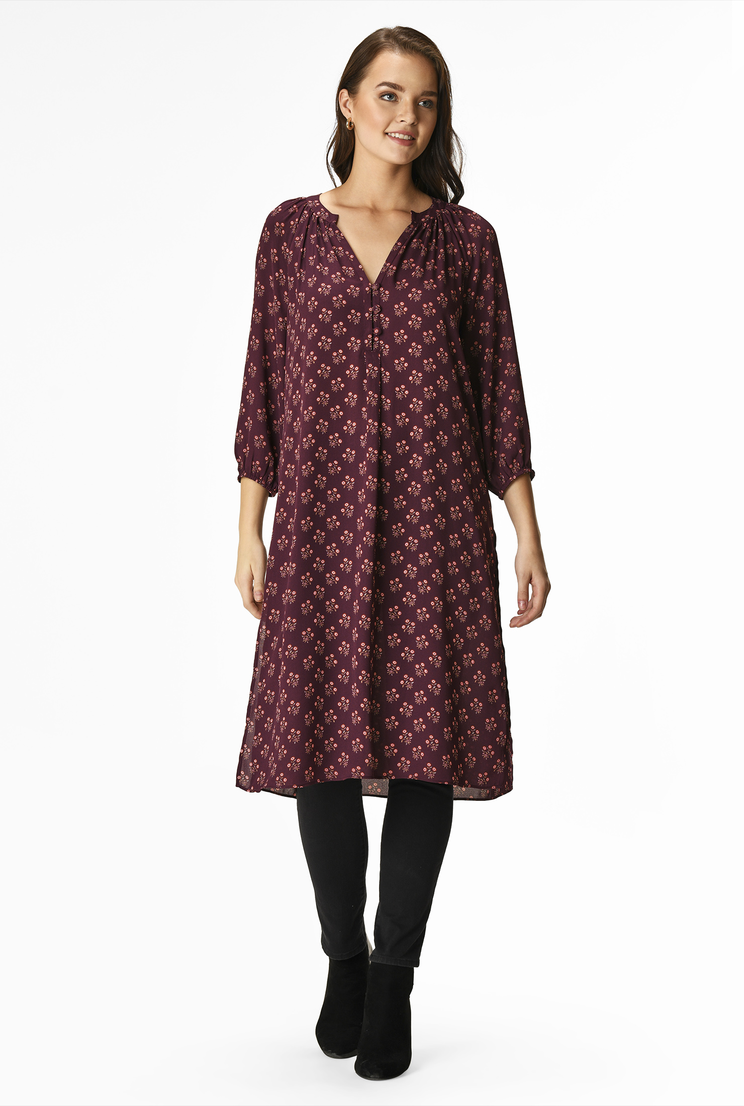 Shop Side vent floral print georgette tunic | eShakti