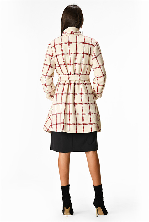 Shop Asymmetric hem wool blend plaid wrap jacket | eShakti