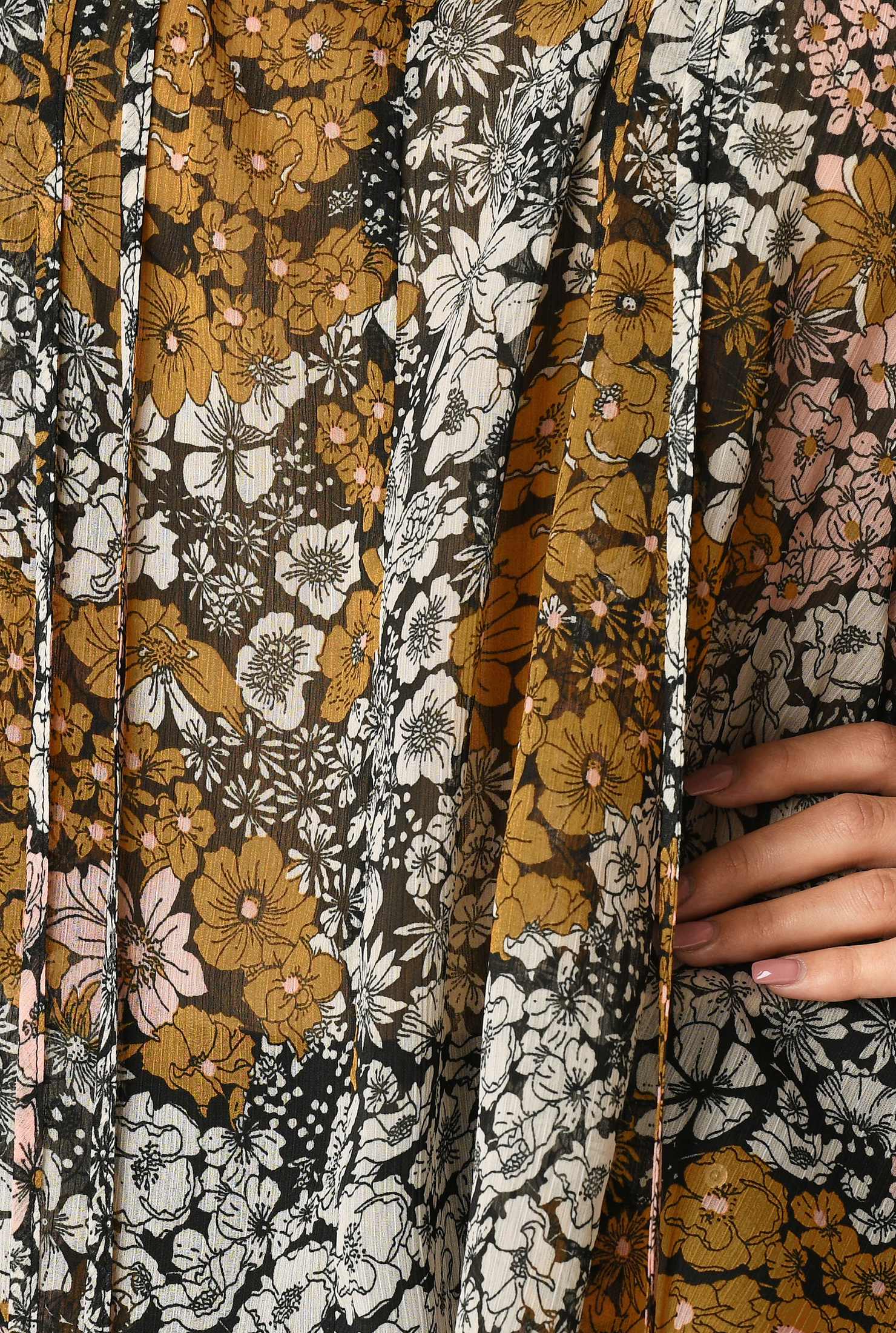 Shop Ribbon tie front floral print chiffon top | eShakti