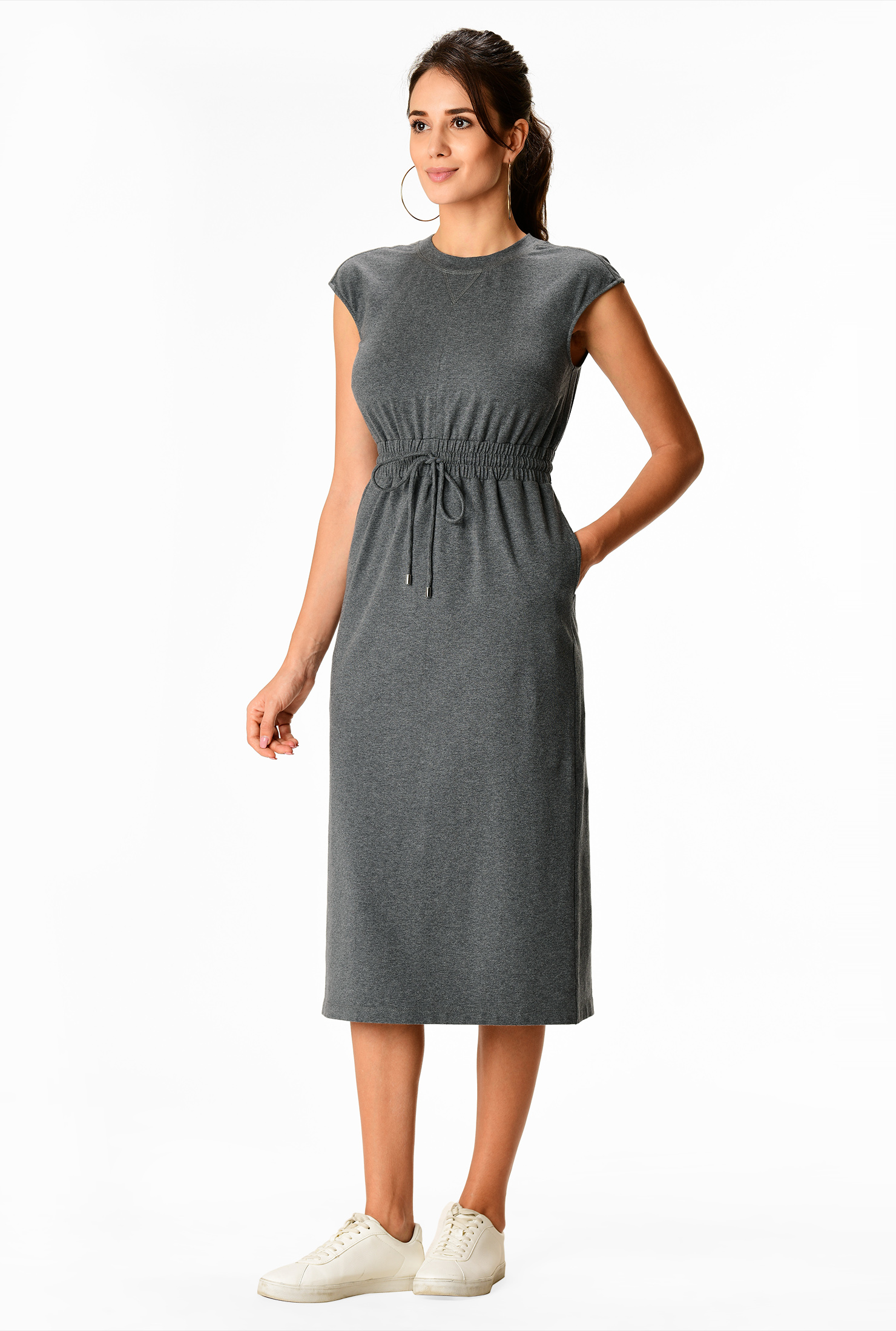 Shop Drawstring waist cotton knit dress | eShakti
