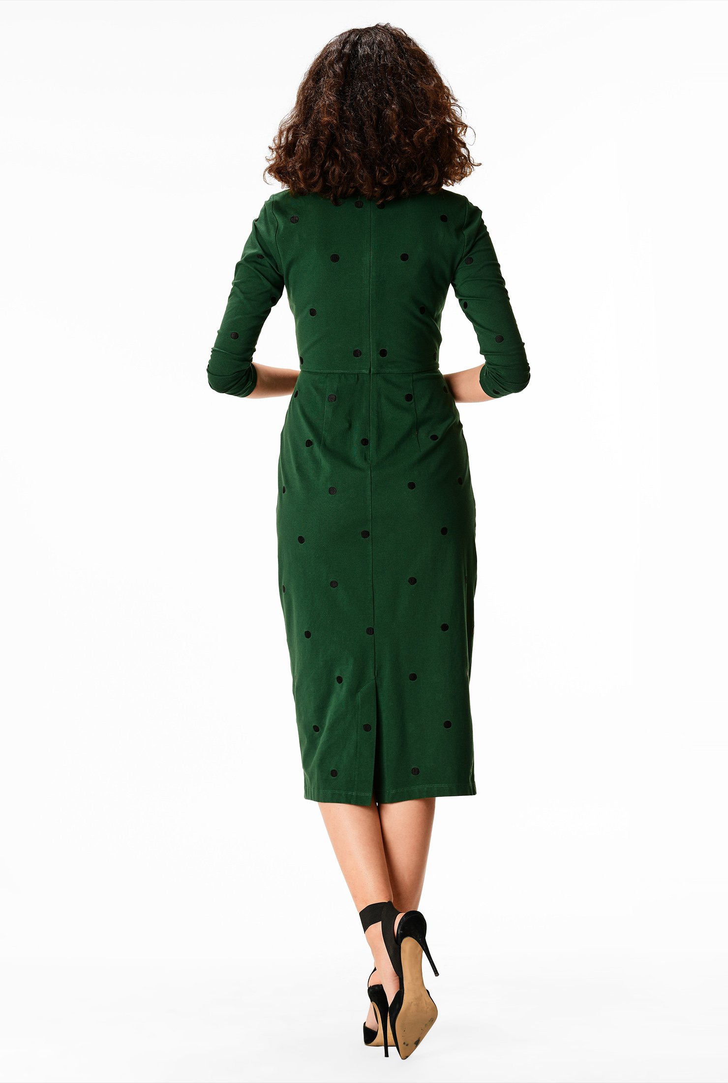Shop Embellished Polka Dot Cotton Knit Sheath Dress Eshakti