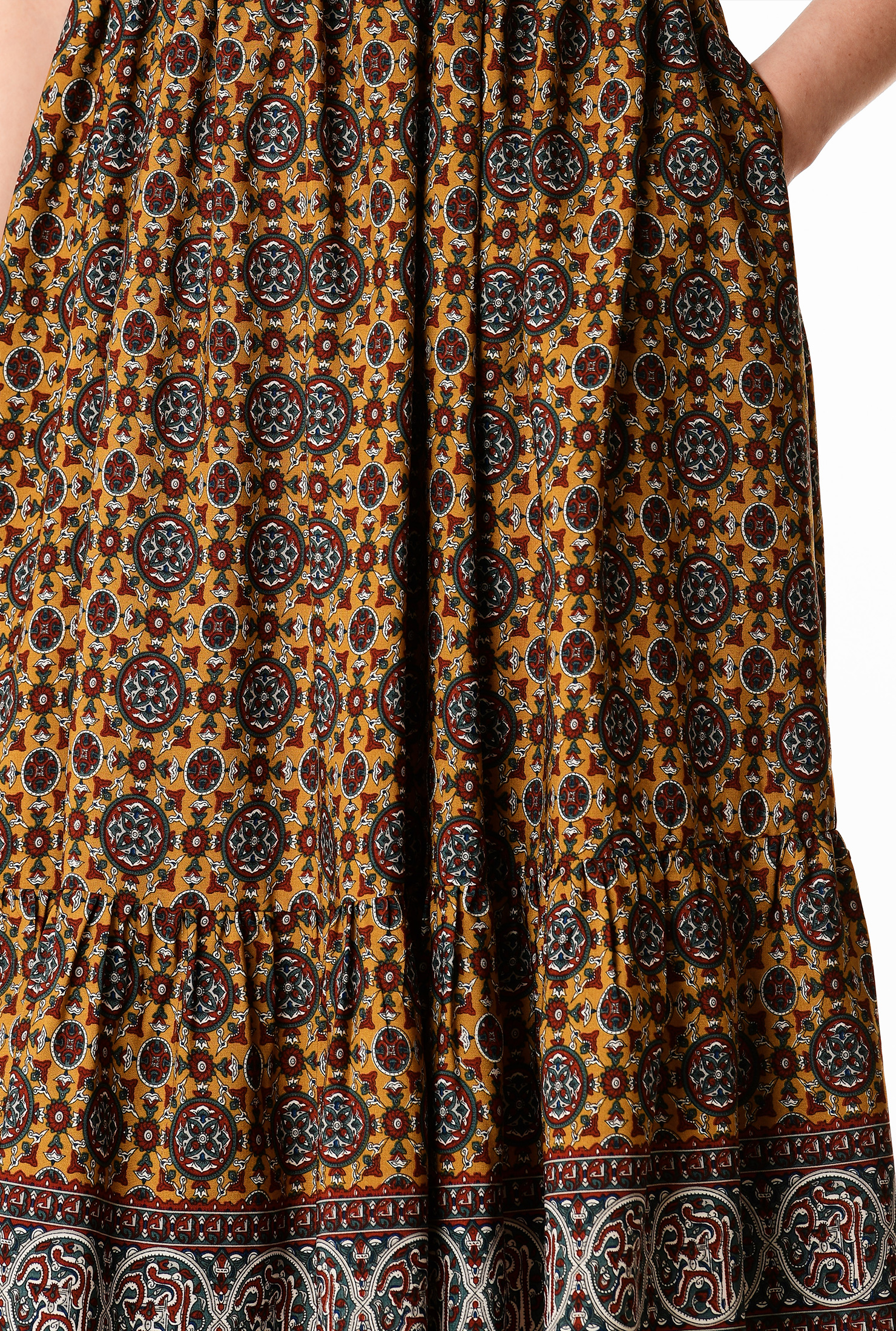 Shop Graphic tile print crepe drawstring empire dress | eShakti