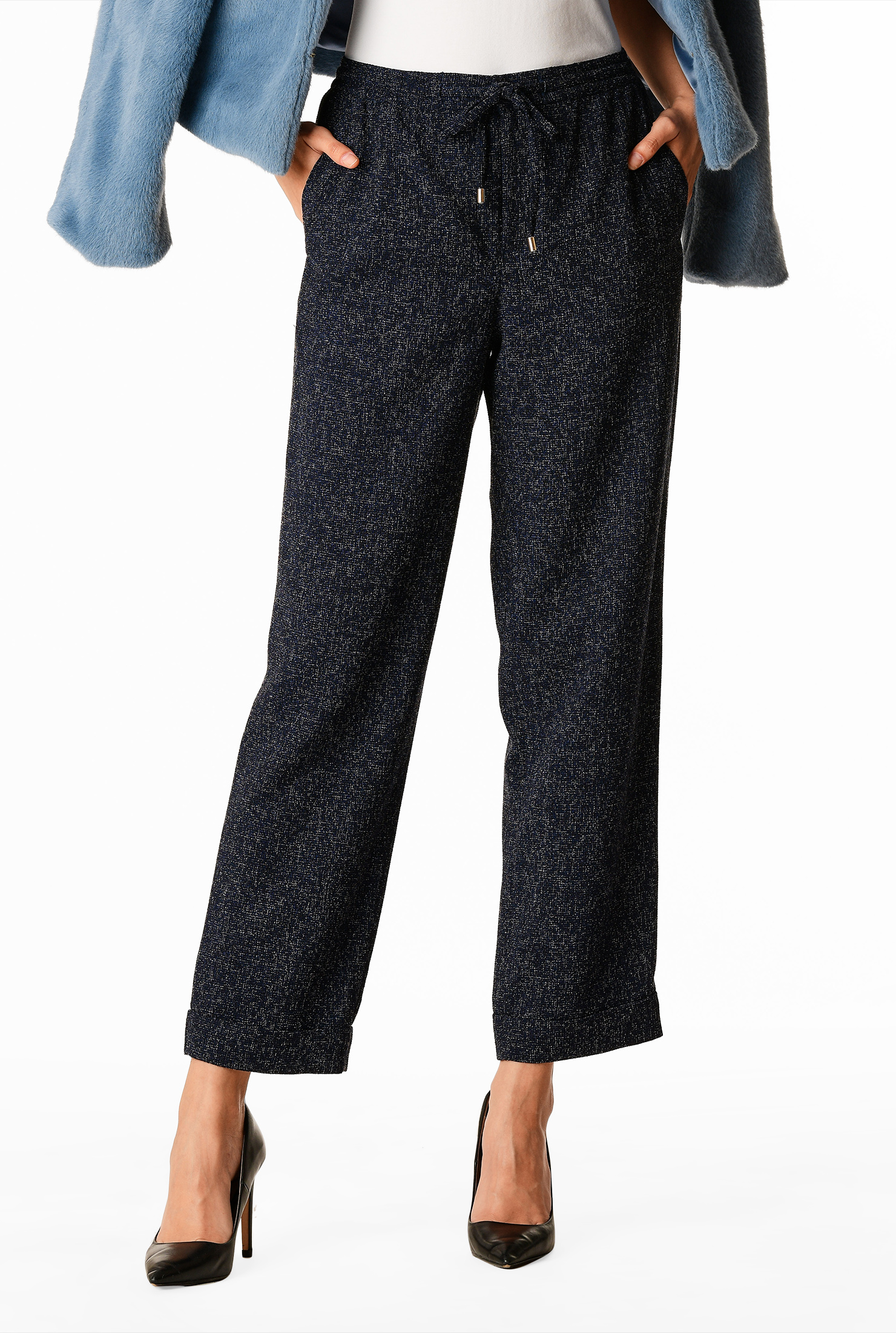 Shop Drawstring waist cross-hatch suiting pants | eShakti
