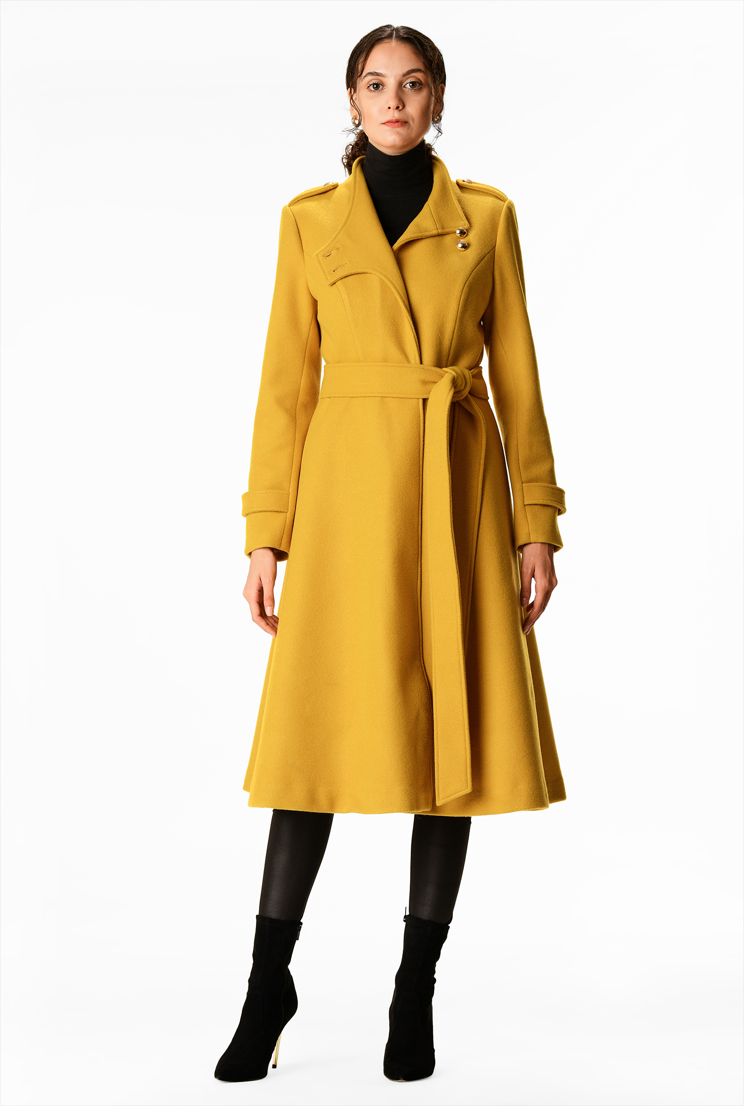 Shop Envelope collar felted blend sash tie coat | eShakti
