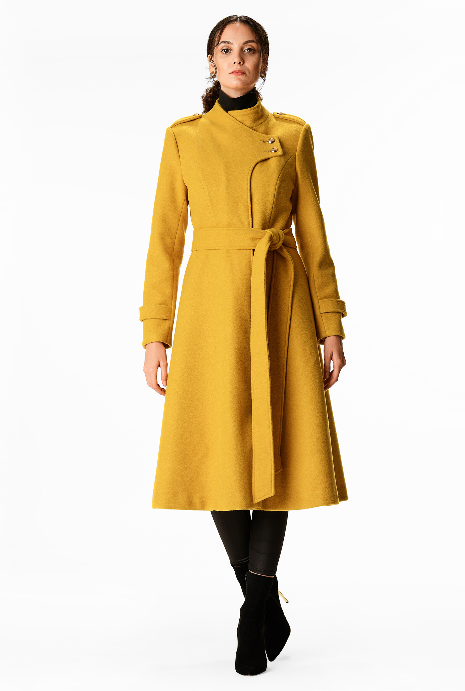 Shop Envelope collar felted blend sash tie coat | eShakti