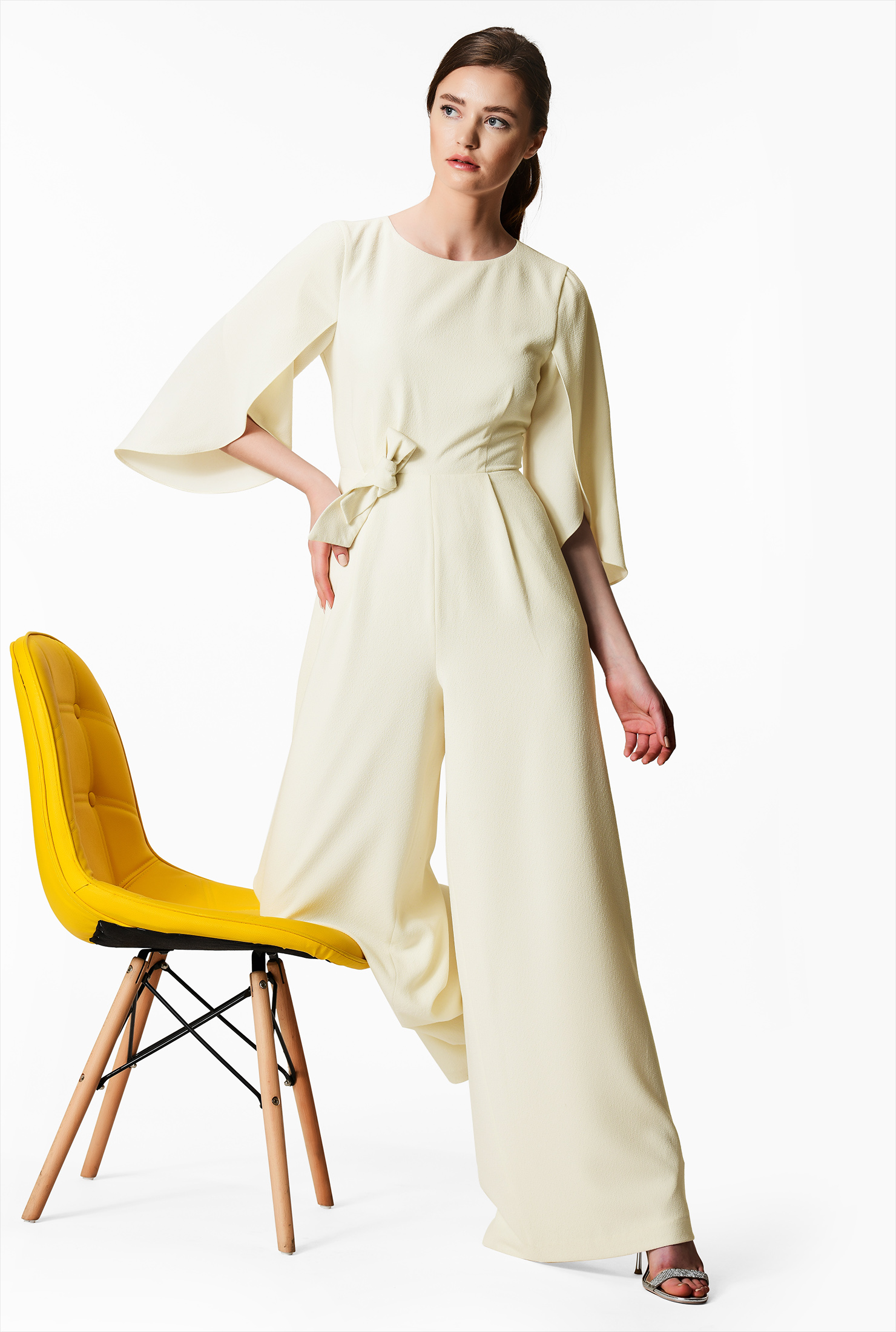 Shop Drape sleeve bow-tie crepe jumpsuit | eShakti