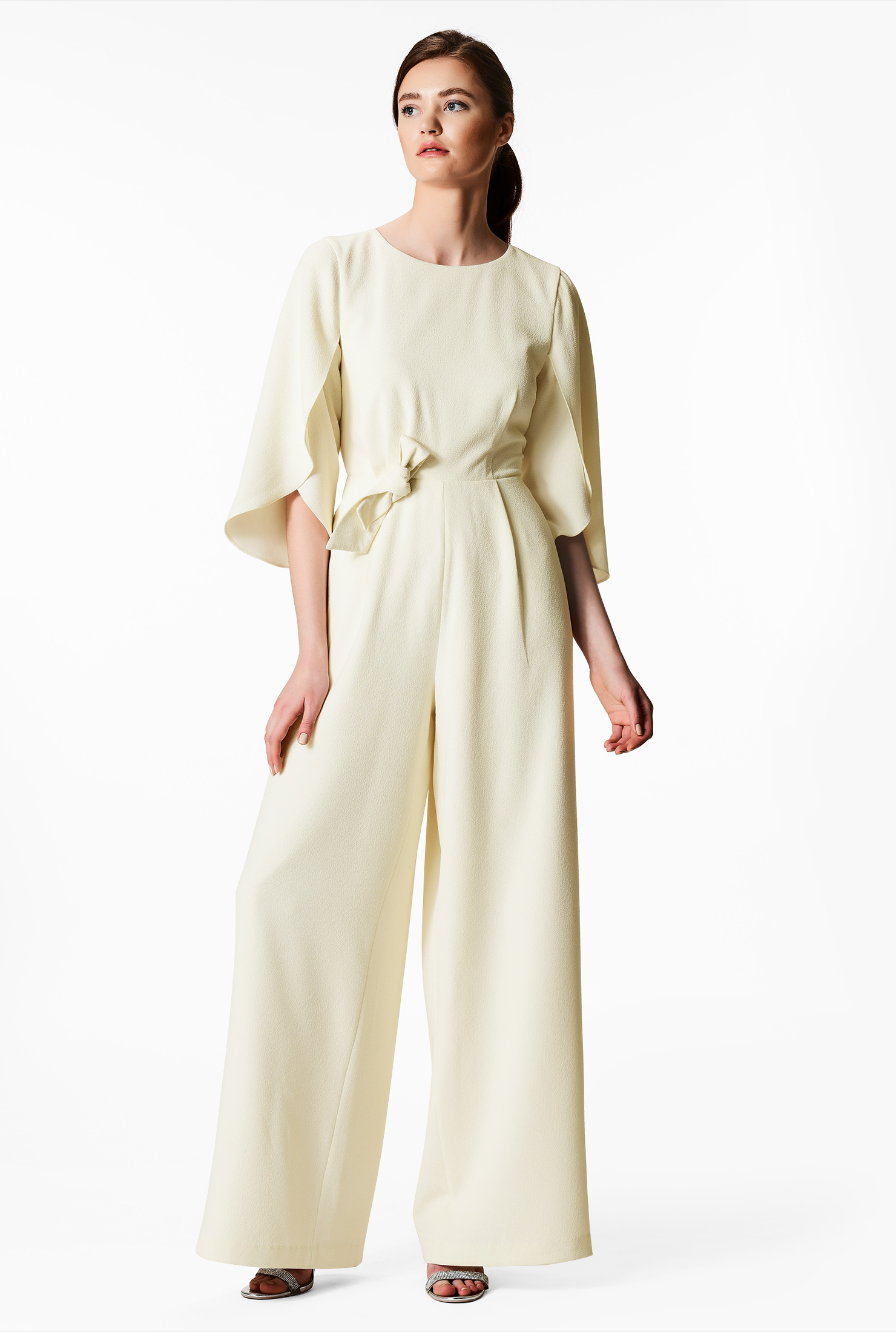 Shop Drape sleeve bow-tie crepe jumpsuit | eShakti