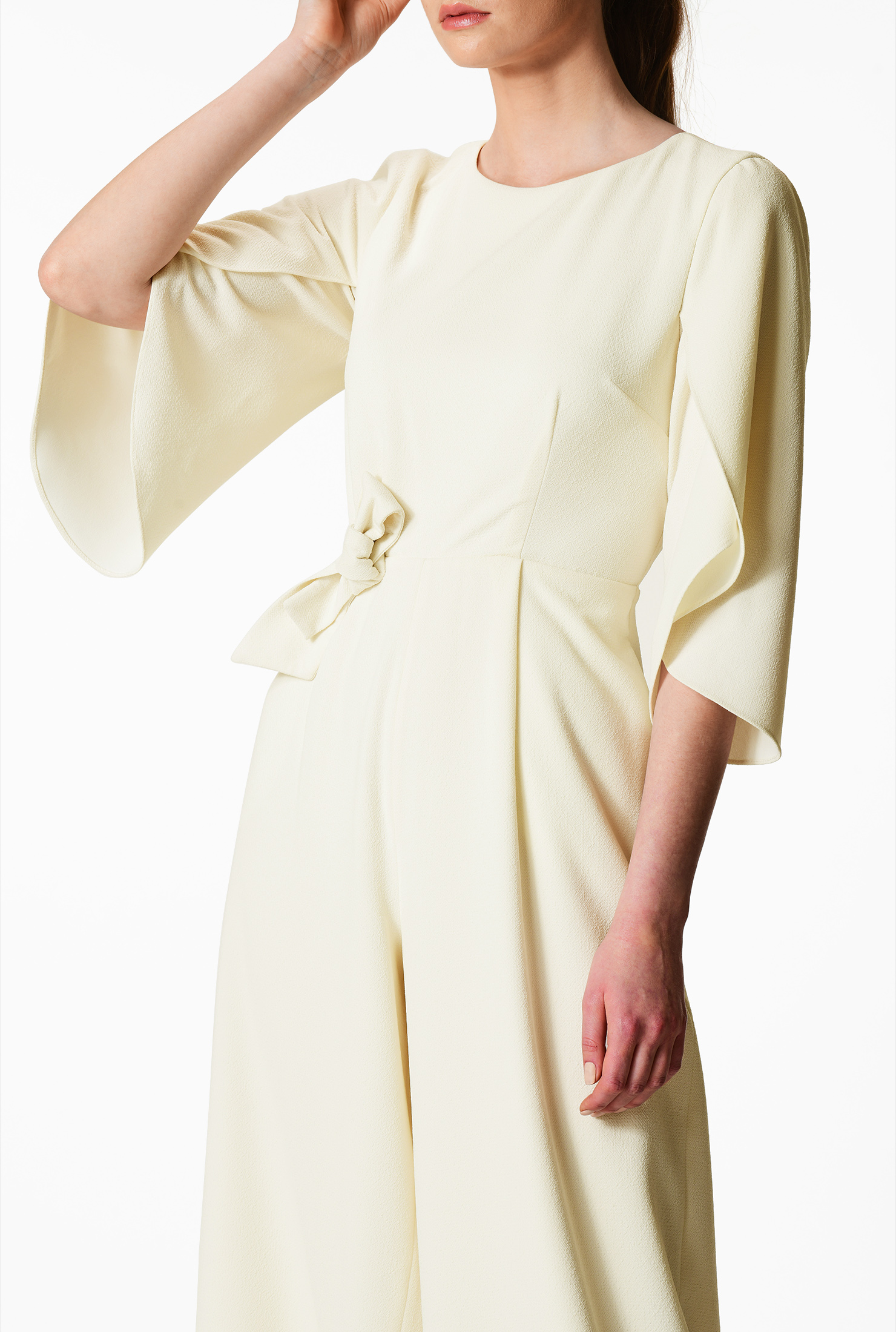Shop Drape sleeve bow-tie crepe jumpsuit | eShakti