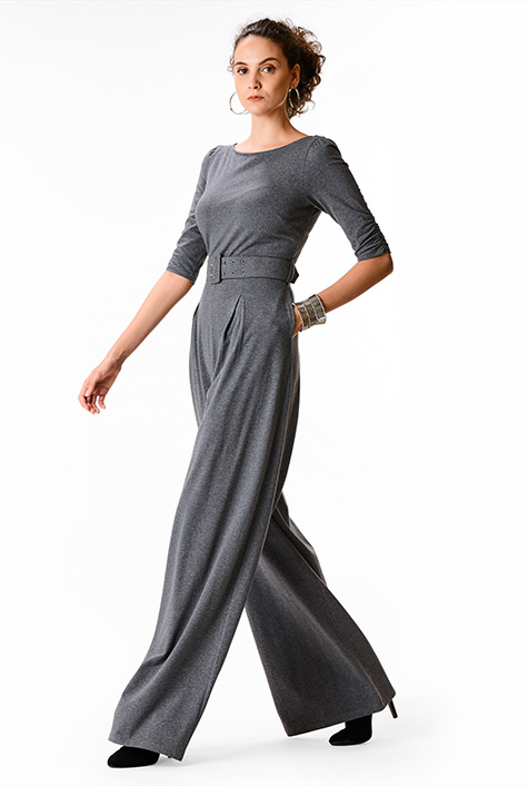 Shop Cotton knit belted palazzo jumpsuit | eShakti