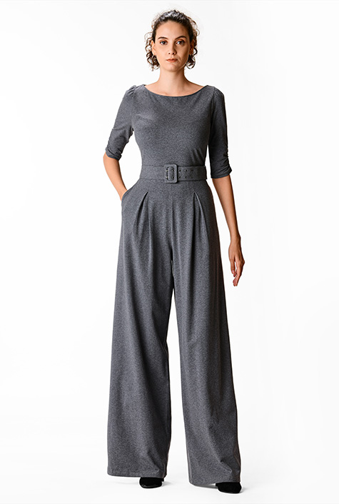 Shop Cotton knit belted palazzo jumpsuit | eShakti