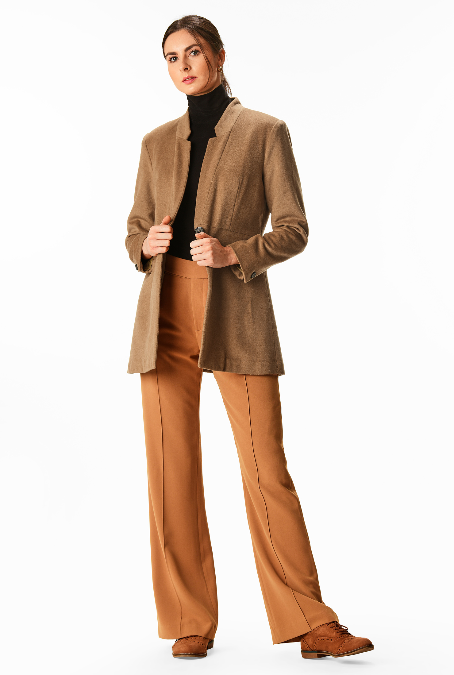 Shop Inverted collar wool blend long jacket | eShakti