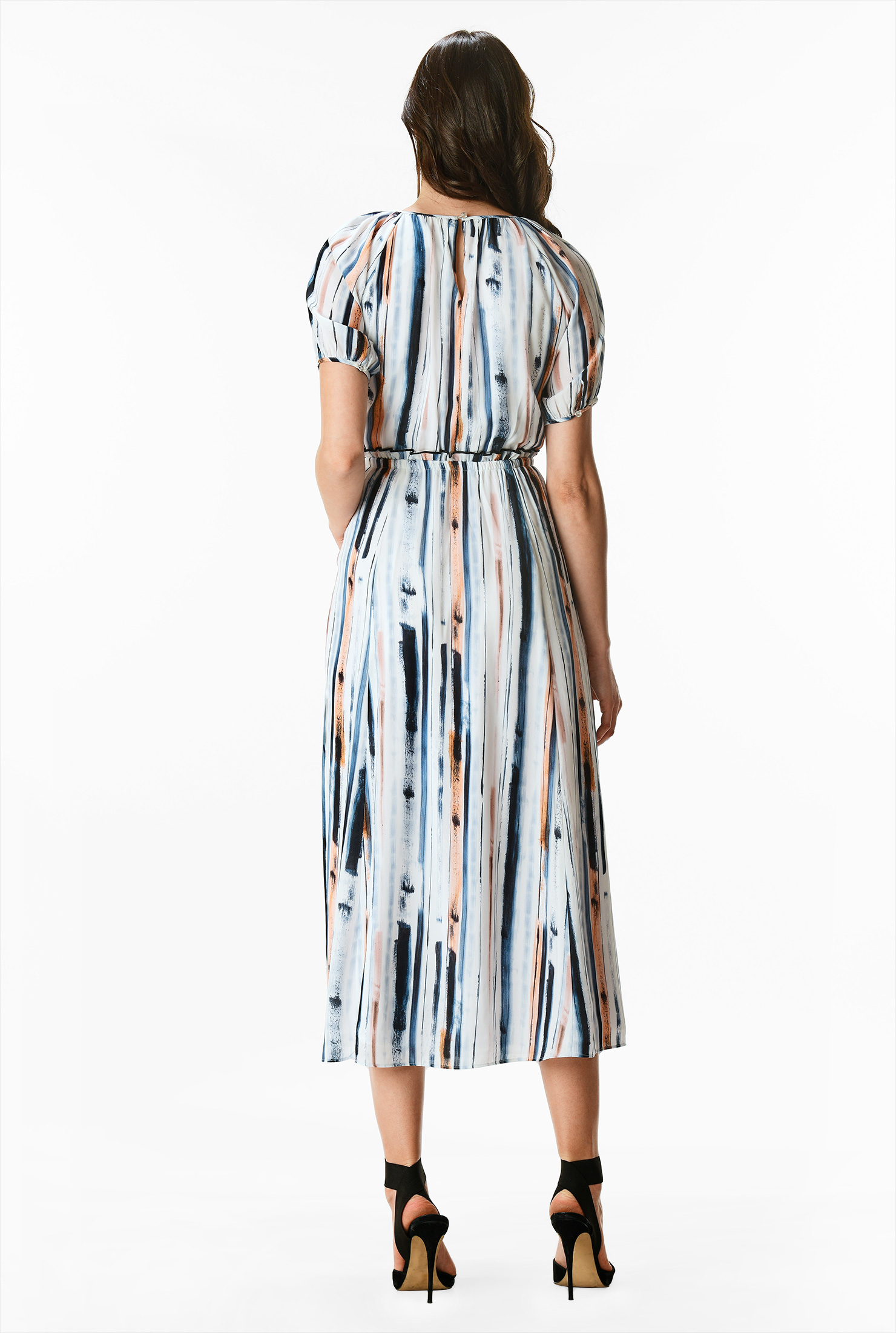 Shop Ombre stripe print crepe blouson dress | eShakti