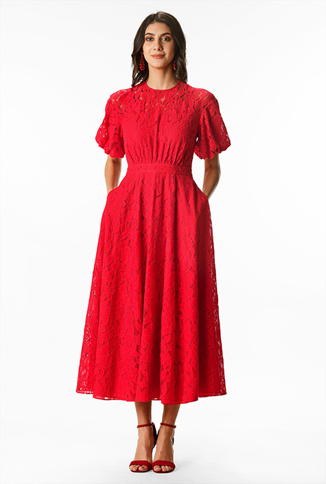 Shop Blouson sleeve floral lace dress | eShakti