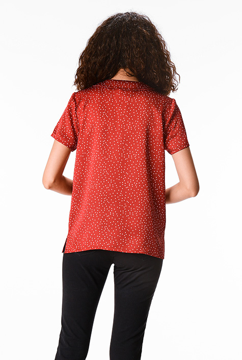 Shop Peter pan collar polka dot print satin blouse | eShakti