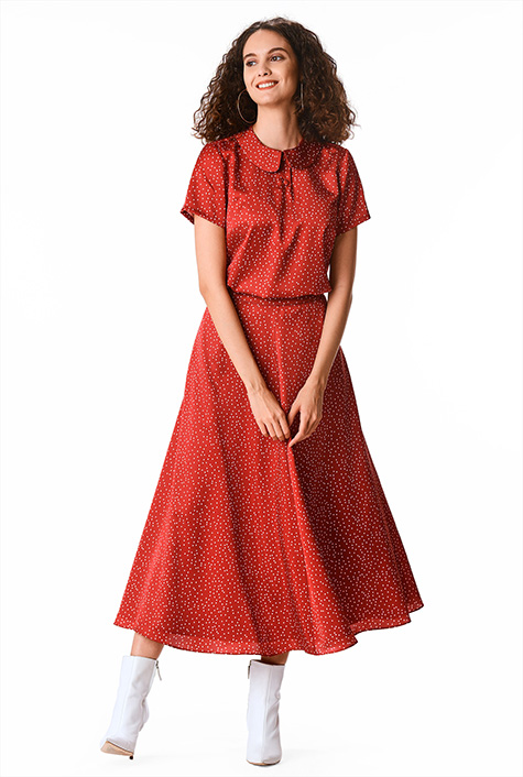 Shop Peter pan collar polka dot print satin blouse | eShakti