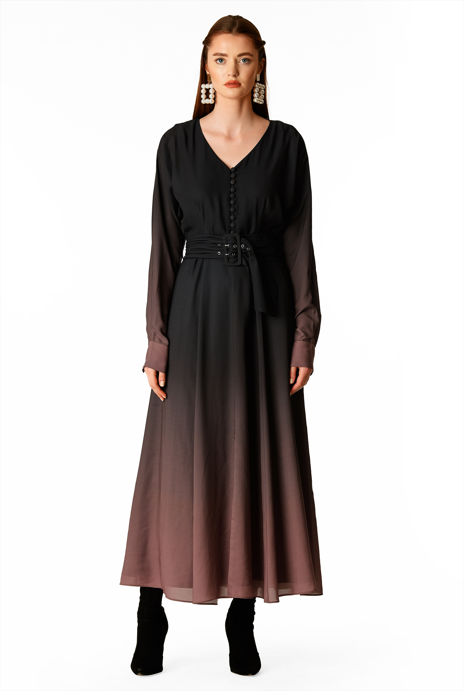 Shop Ombre print crepe belted dress | eShakti