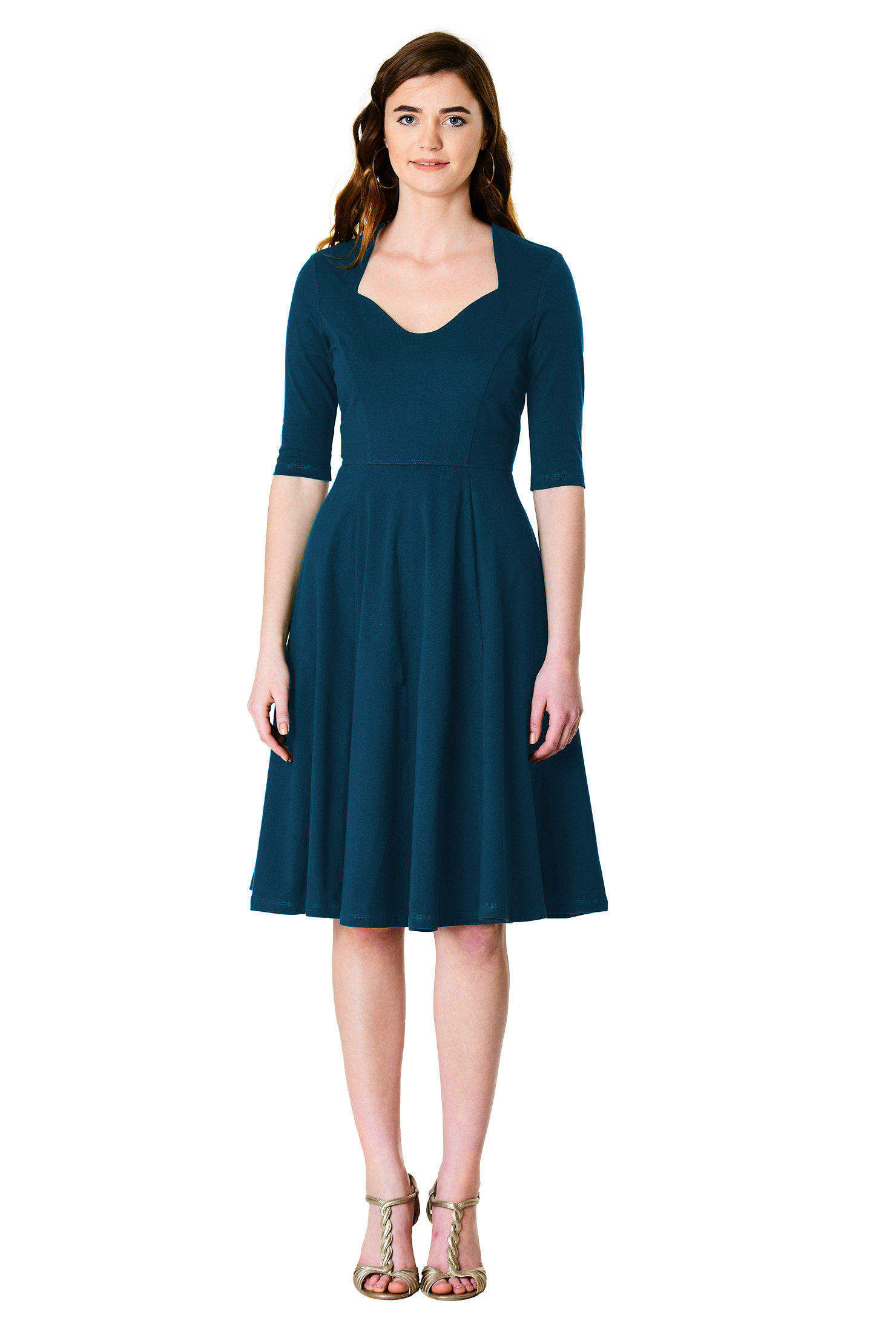 Shop Sweetheart cotton knit fit-and-flare dress | eShakti