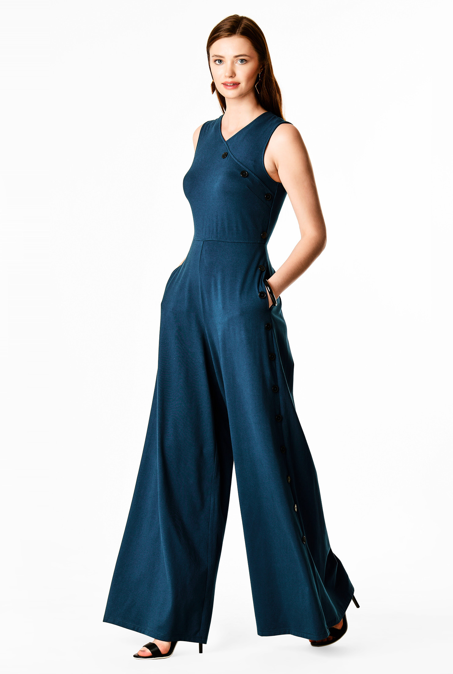 Shop Side button cotton knit jumpsuit | eShakti