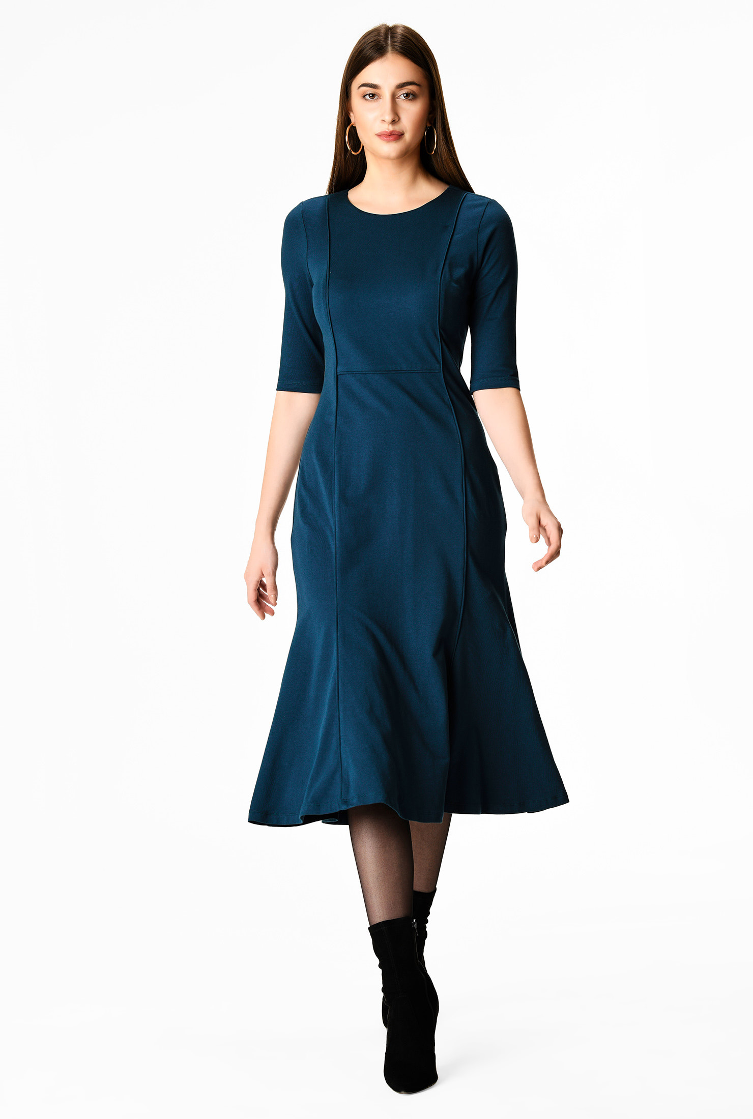 Shop Flared hem cotton knit A-line dress | eShakti