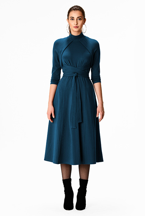 Shop Sash tie waist cotton knit dress | eShakti