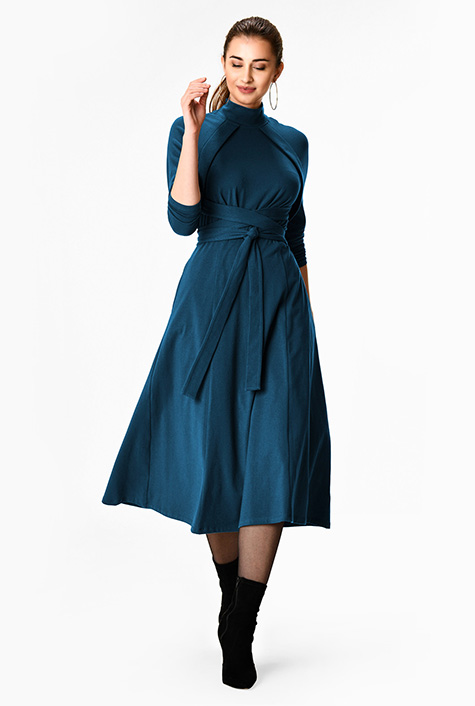 Shop Sash tie waist cotton knit dress | eShakti