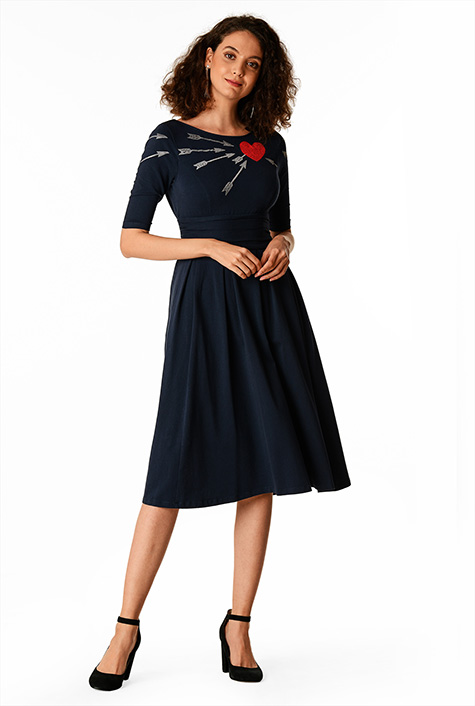 Shop Cupids arrow embellished cotton knit dress | eShakti
