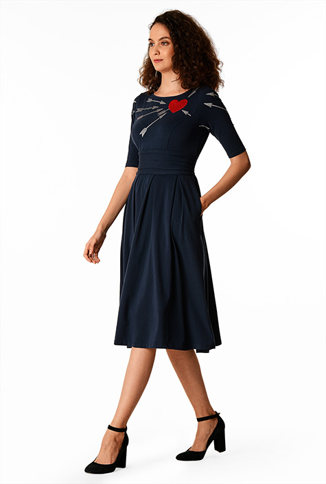Shop Cupids arrow embellished cotton knit dress | eShakti
