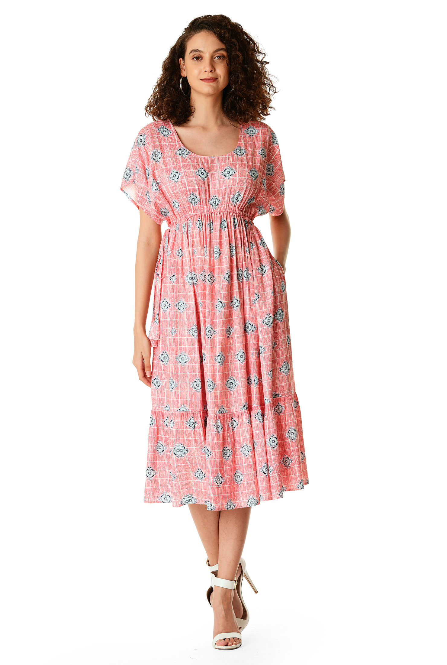 Shop Tile print drawstring empire dress | eShakti