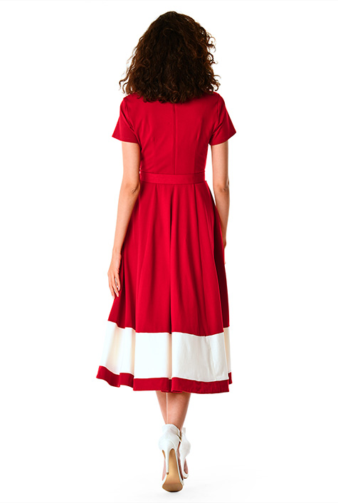 Shop Contrast banded hem cotton knit belted shirtdress | eShakti