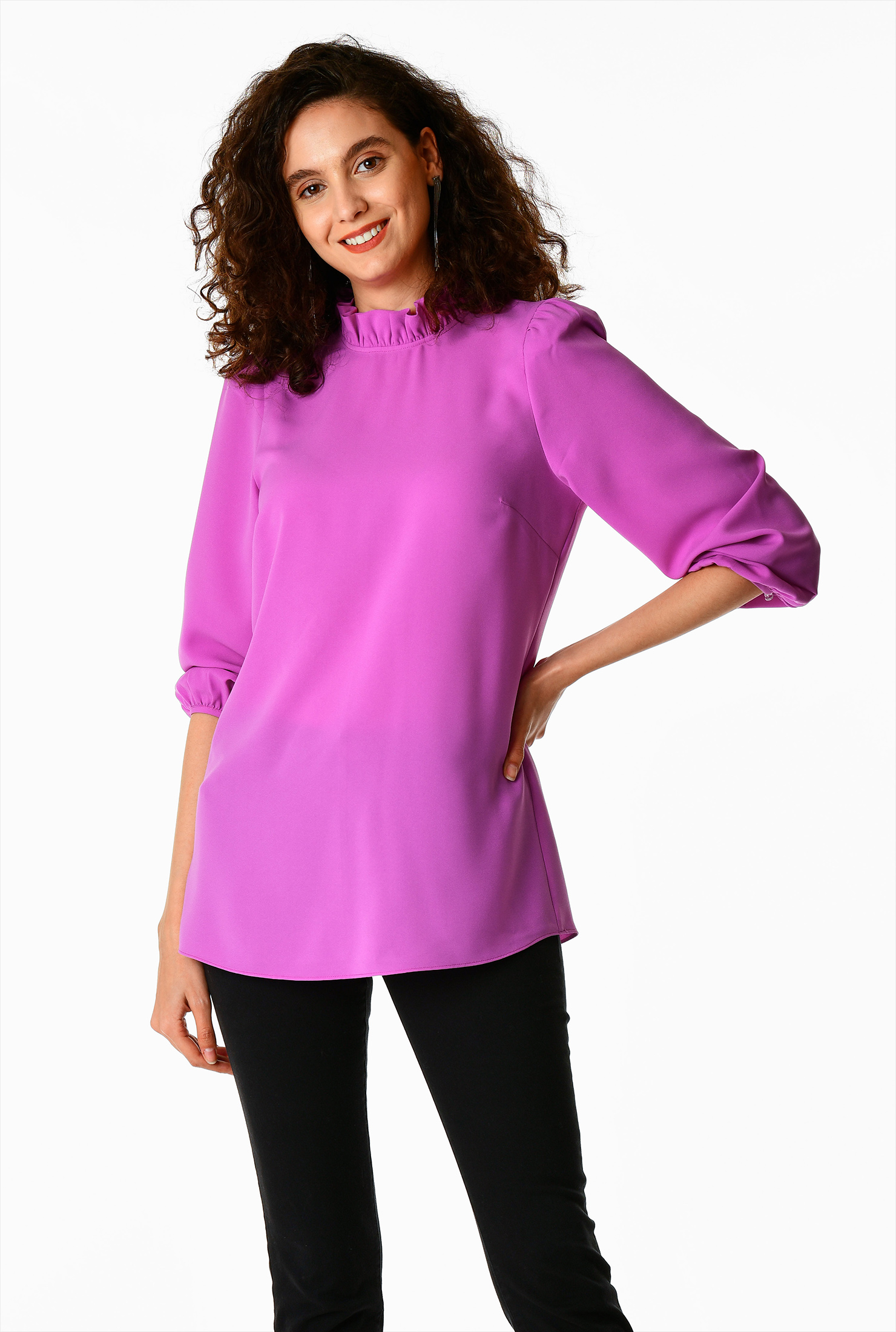 Shop Ruffle neck crepe blouse | eShakti
