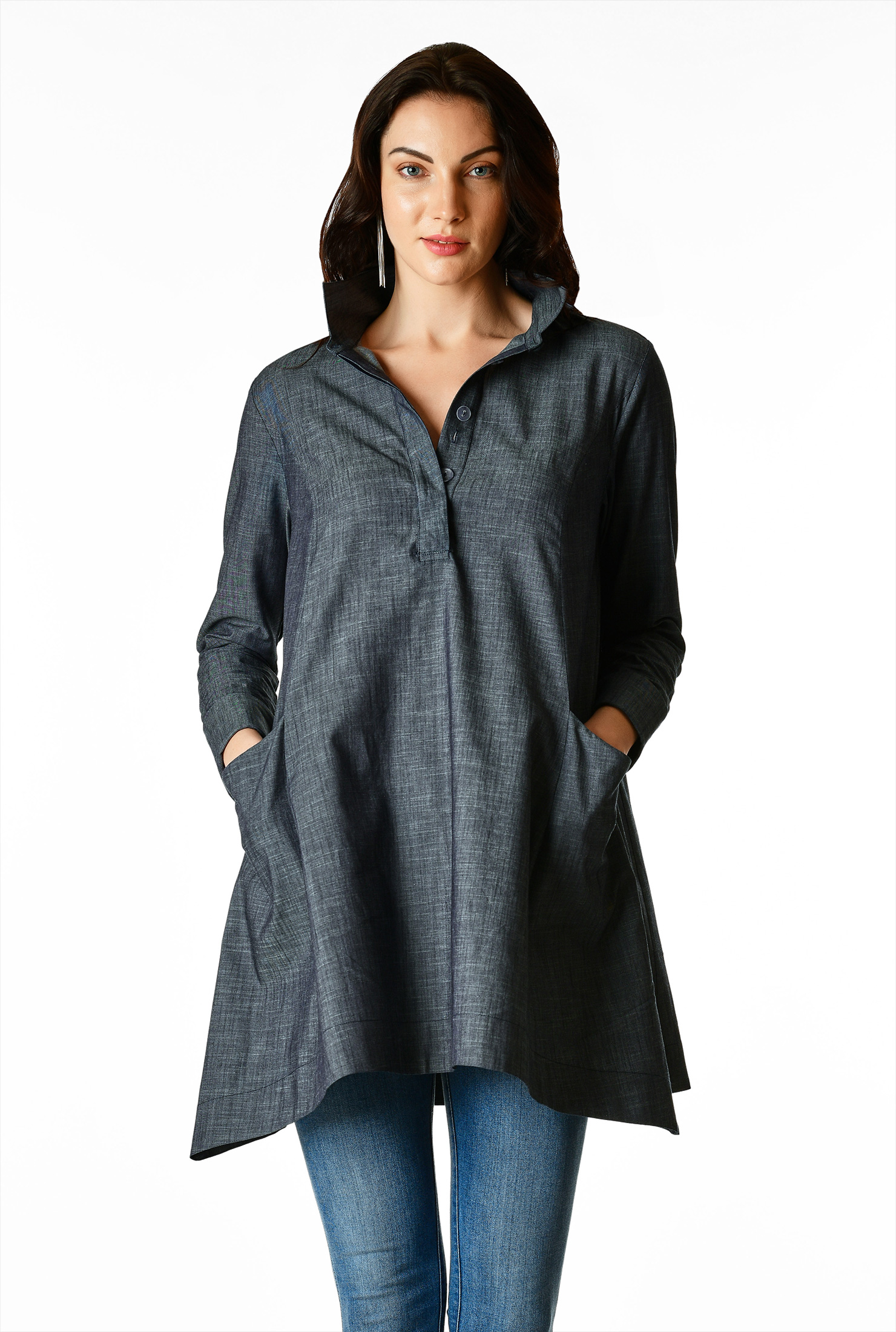 Shop Cotton chambray trapeze tunic shirt | eShakti