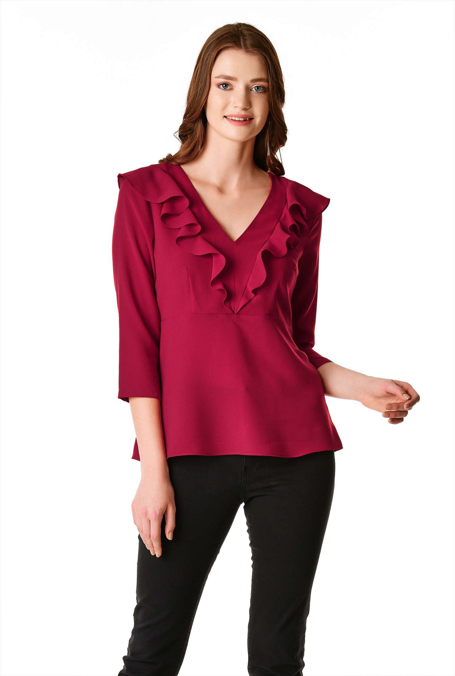 Shop Ruffle crepe peplum top | eShakti