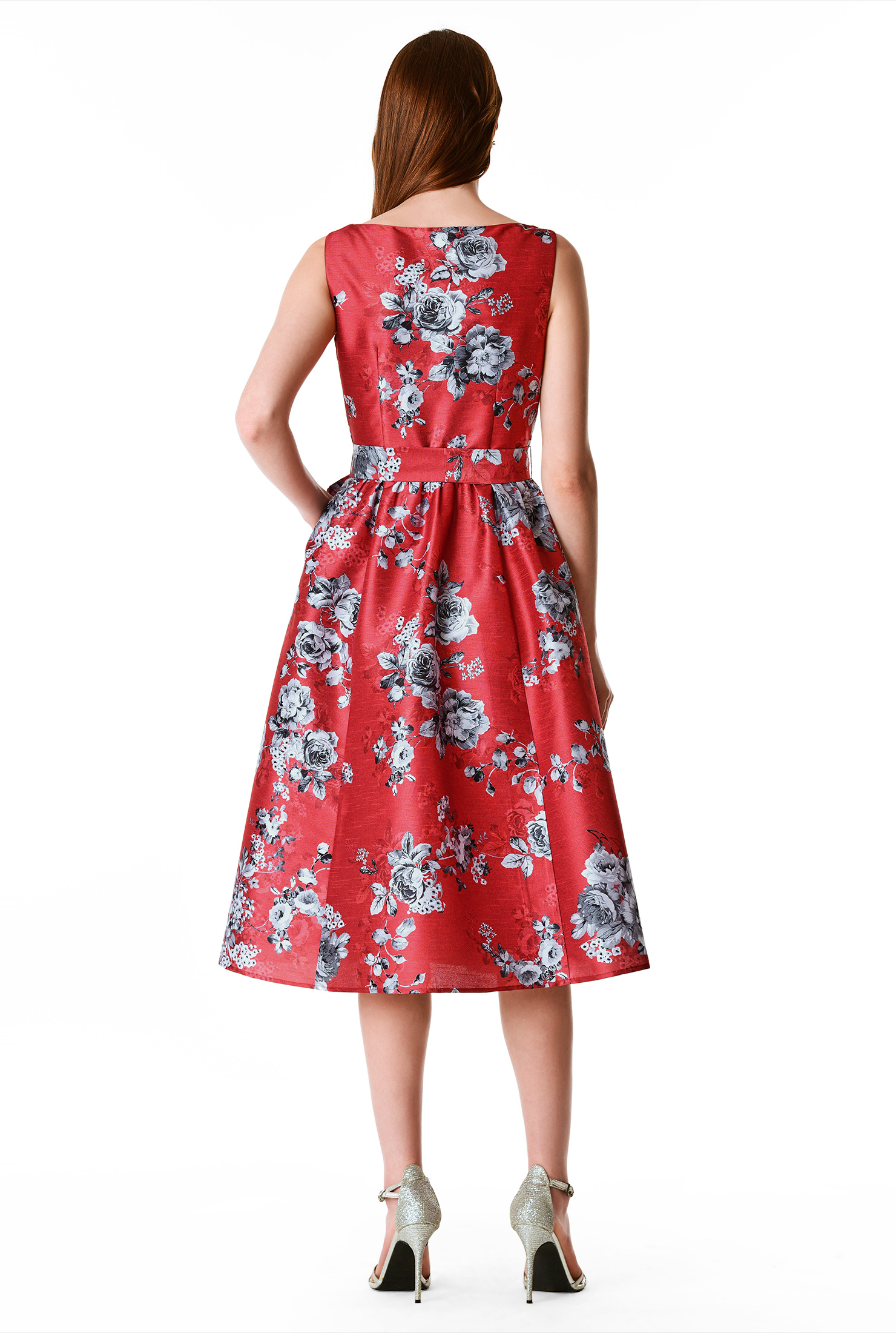 Shop Floral print dupioni sash tie dress | eShakti