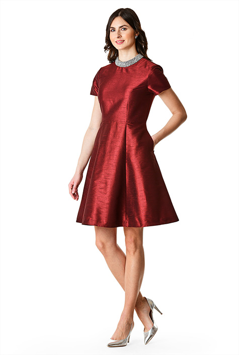 Shop Pearl bead embellished dupioni dress | eShakti