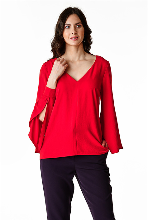 Shop Split blouson sleeve crepe blouse | eShakti