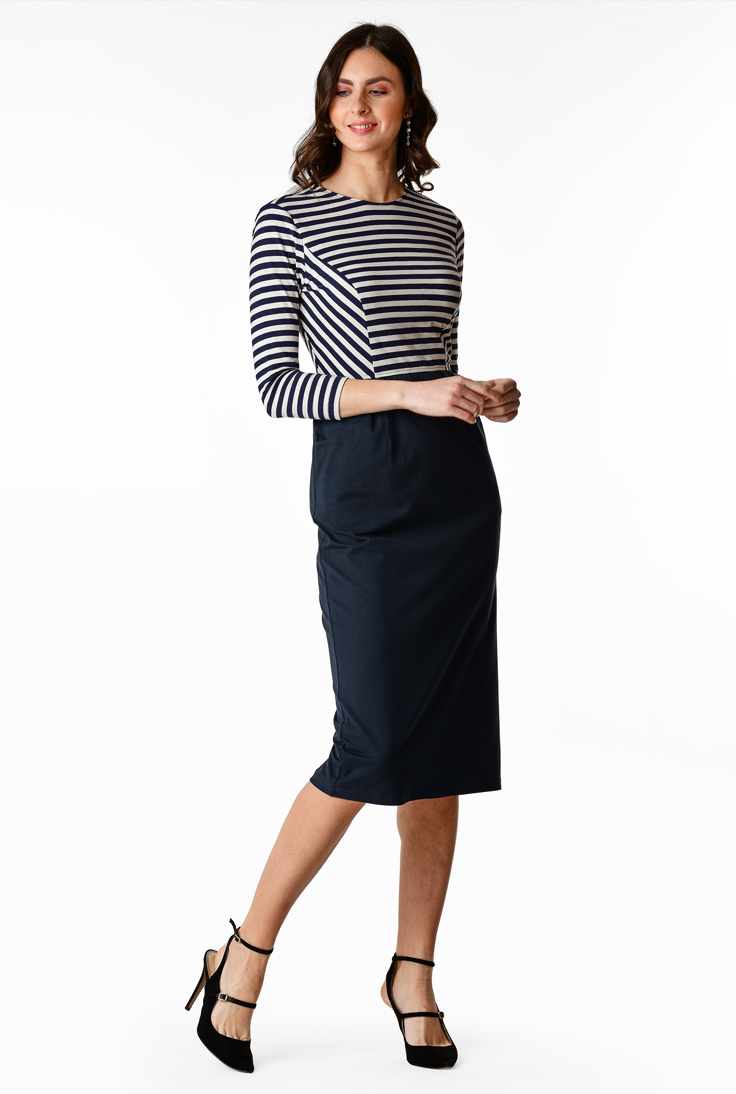 Shop Stripe cotton knit sheath dress | eShakti