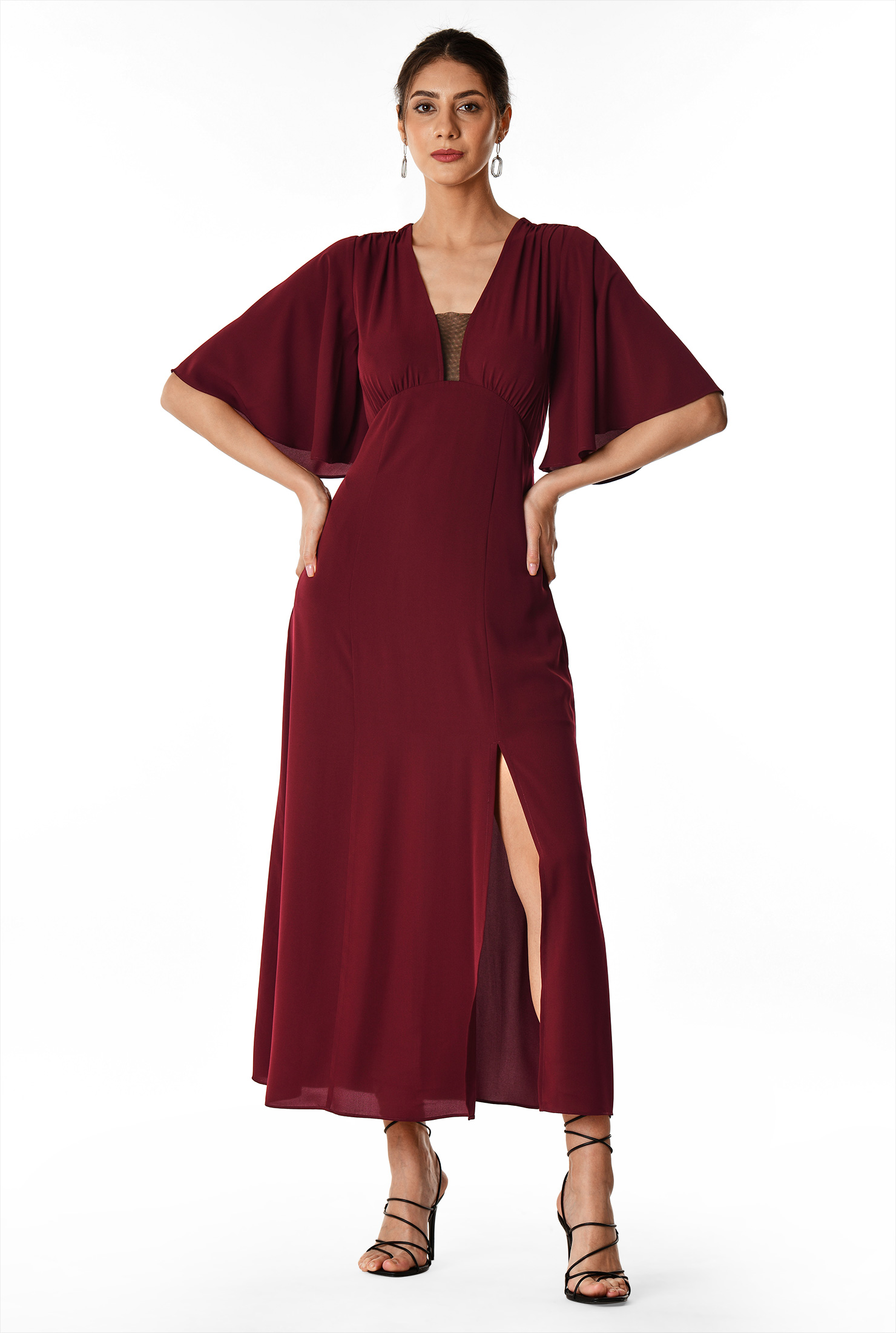 Shop Flutter sleeve vented crepe dress | eShakti