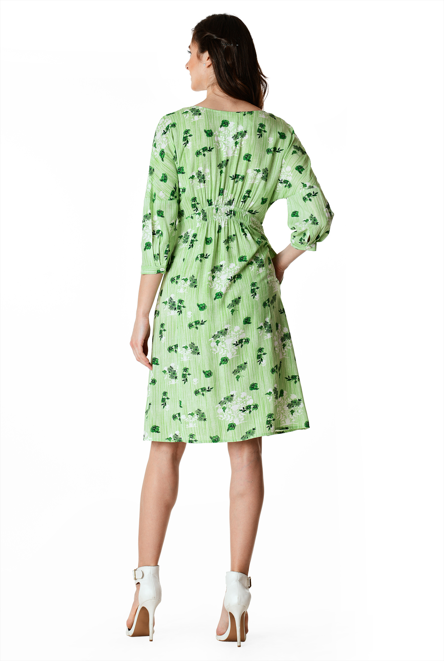 Shop Stripe floral print elastic waist dress | eShakti