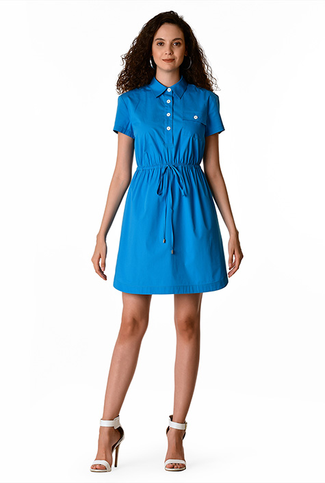 Shop Drawstring waist cotton poplin shirtdress | eShakti