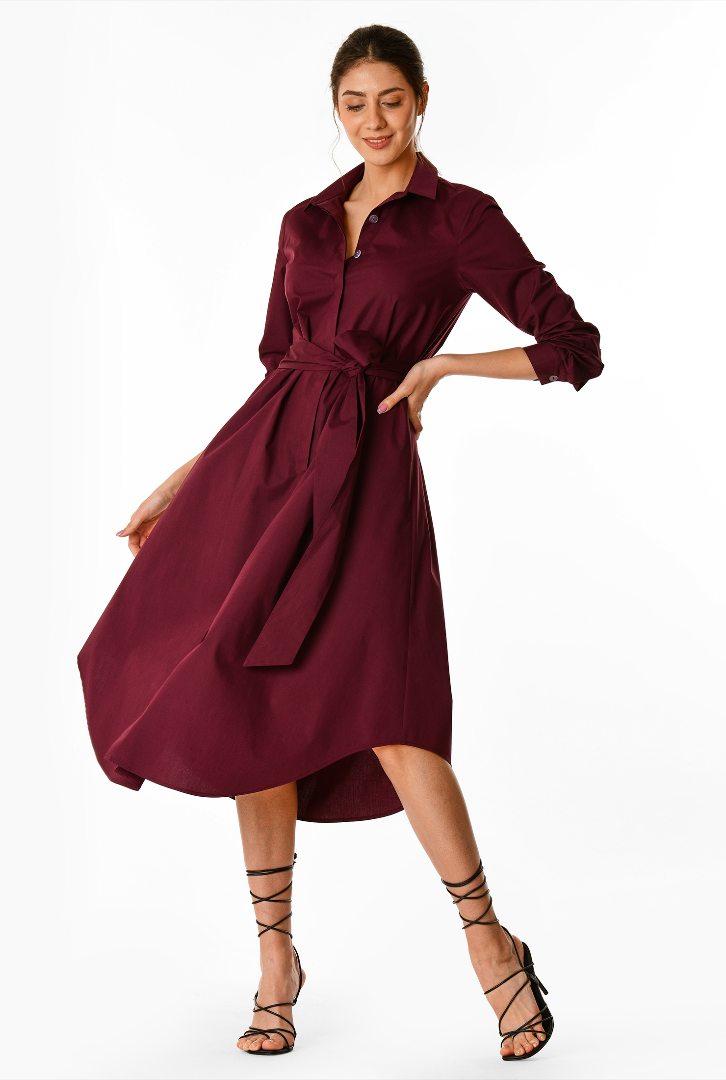 Shop Shirttail hem cotton poplin shift shirtdress | eShakti