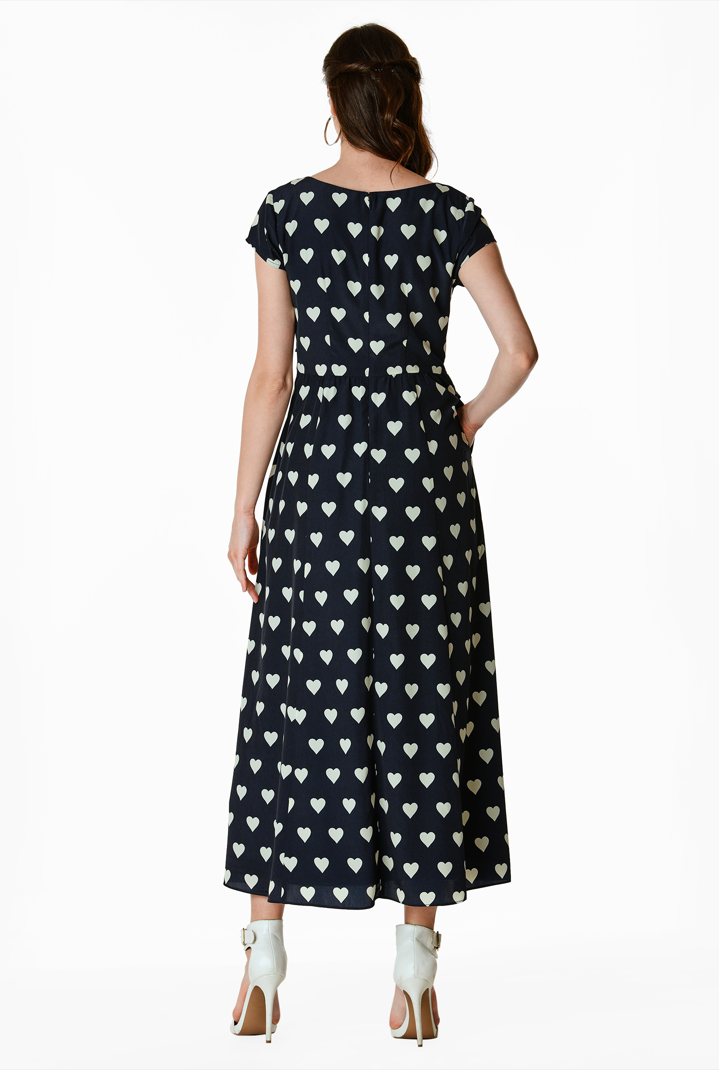 Shop Heart print satin ruched cross front dress | eShakti