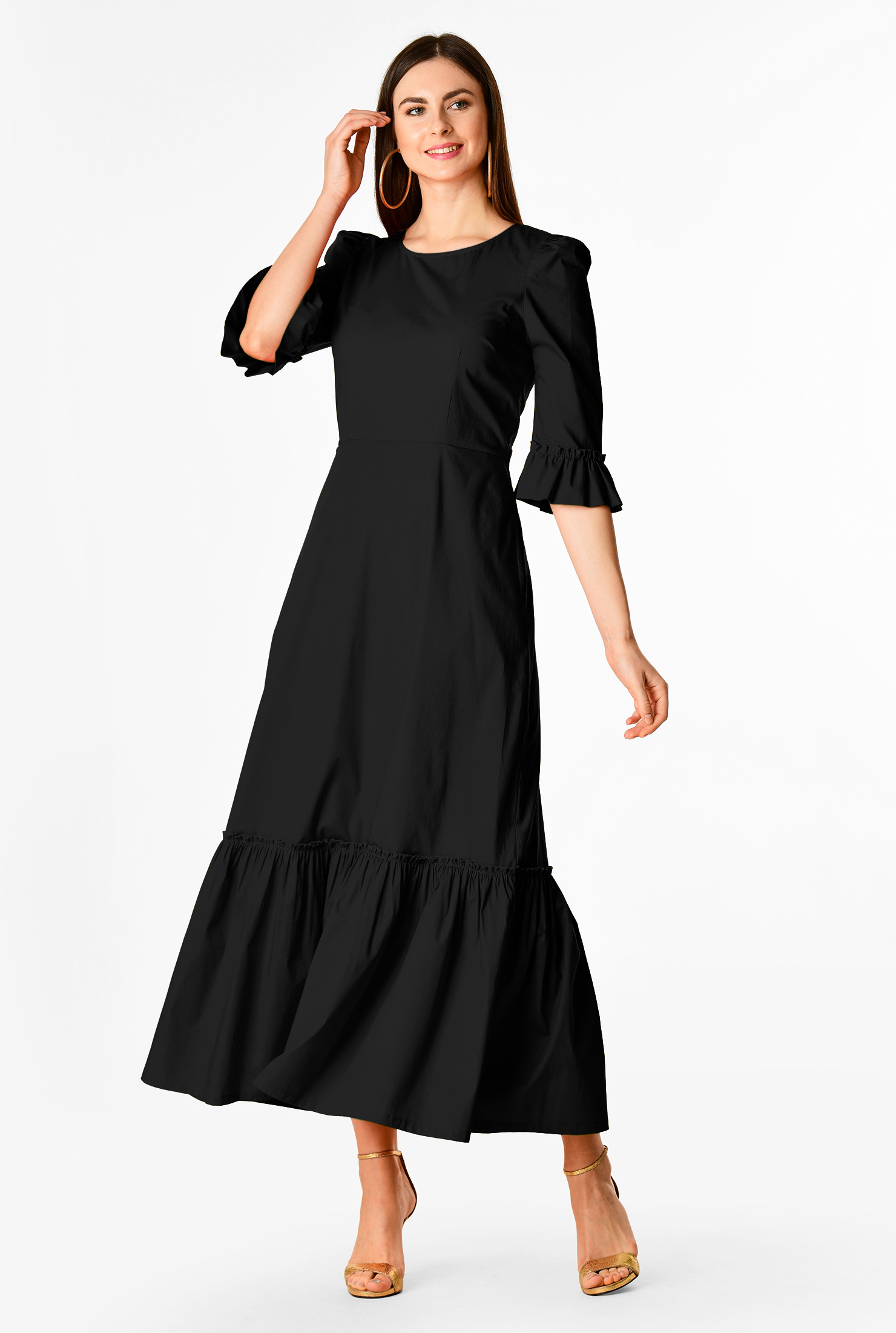 Shop Ruffle flounce hem poplin dress | eShakti