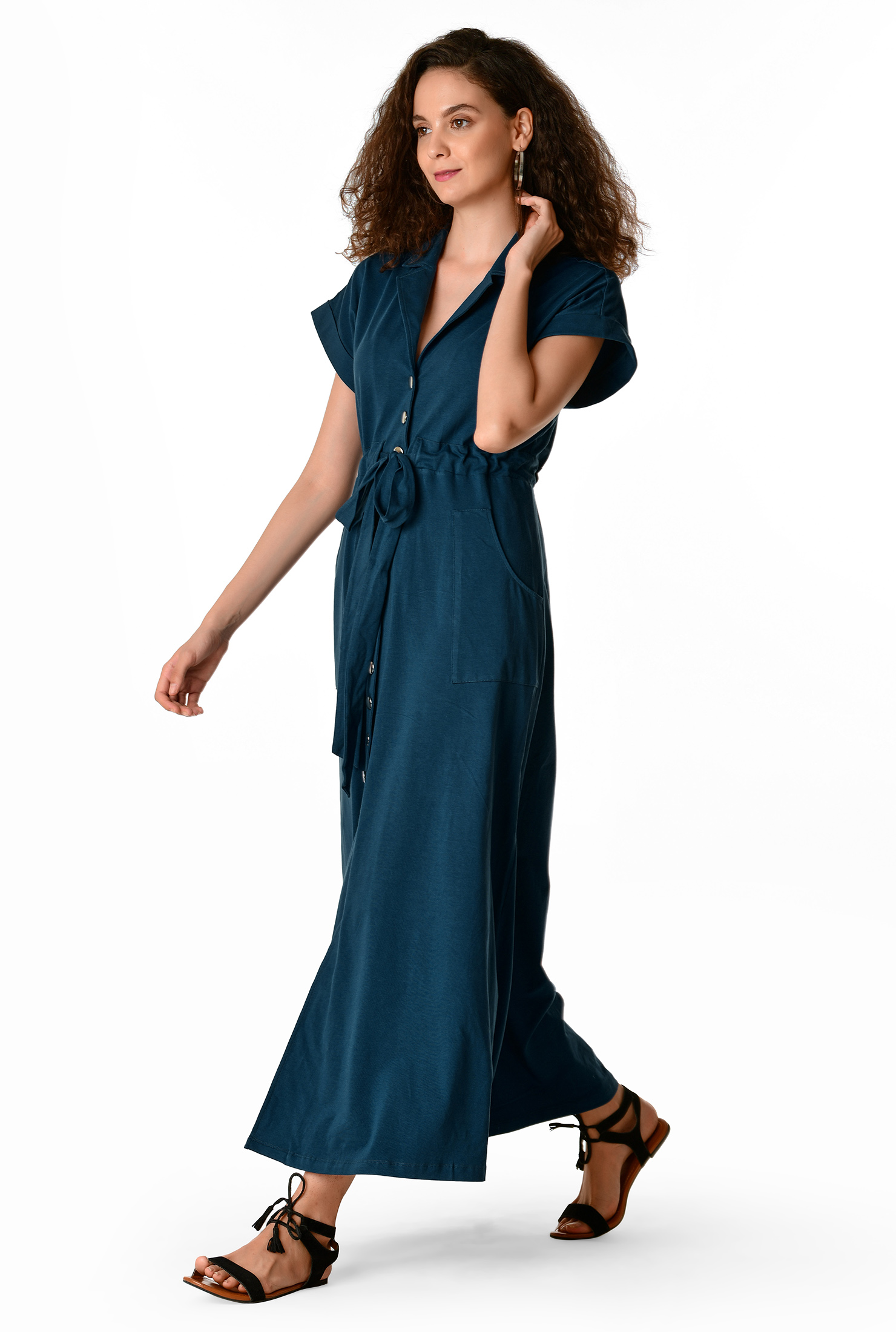 Shop Drawstring waist cotton knit shirtdress | eShakti