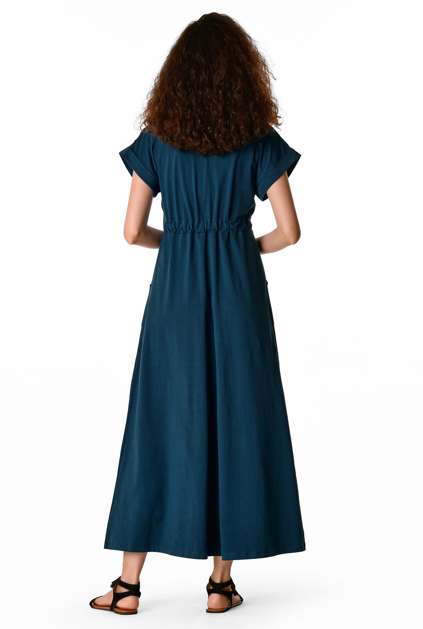 Shop Drawstring waist cotton knit shirtdress | eShakti