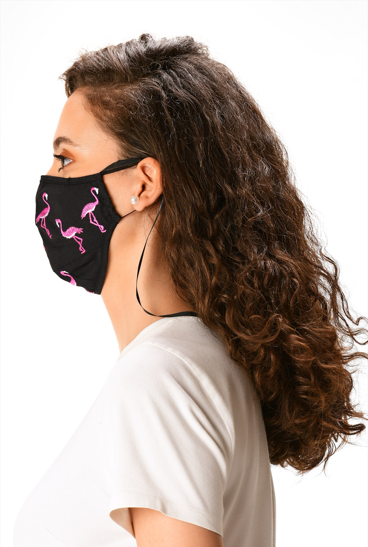Shop Flamingo embroidery cotton poplin shaped face mask | eShakti
